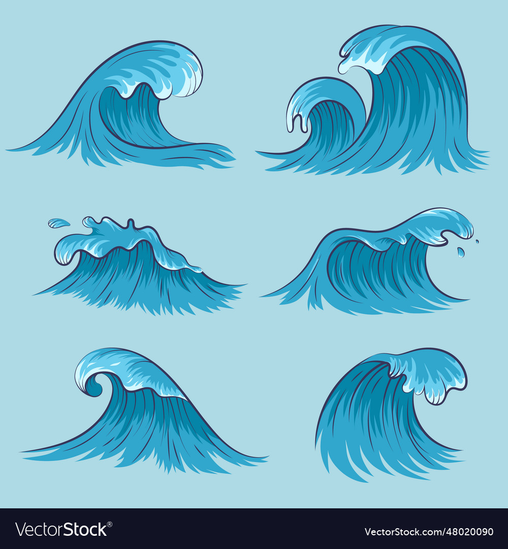 Sea waves collection Royalty Free Vector Image