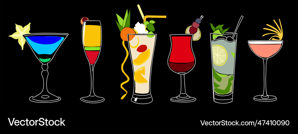 Set of cocktails different alcoholic drinks Vector Image