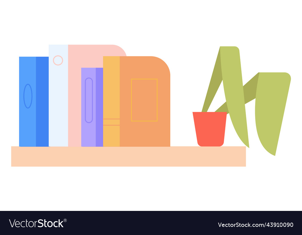 Shelf with books and houseplant wall interior Vector Image