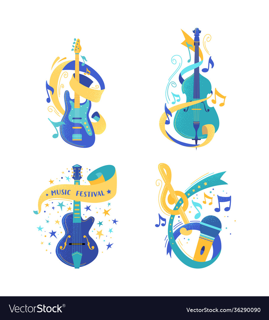 String musical instruments and microphone set Vector Image