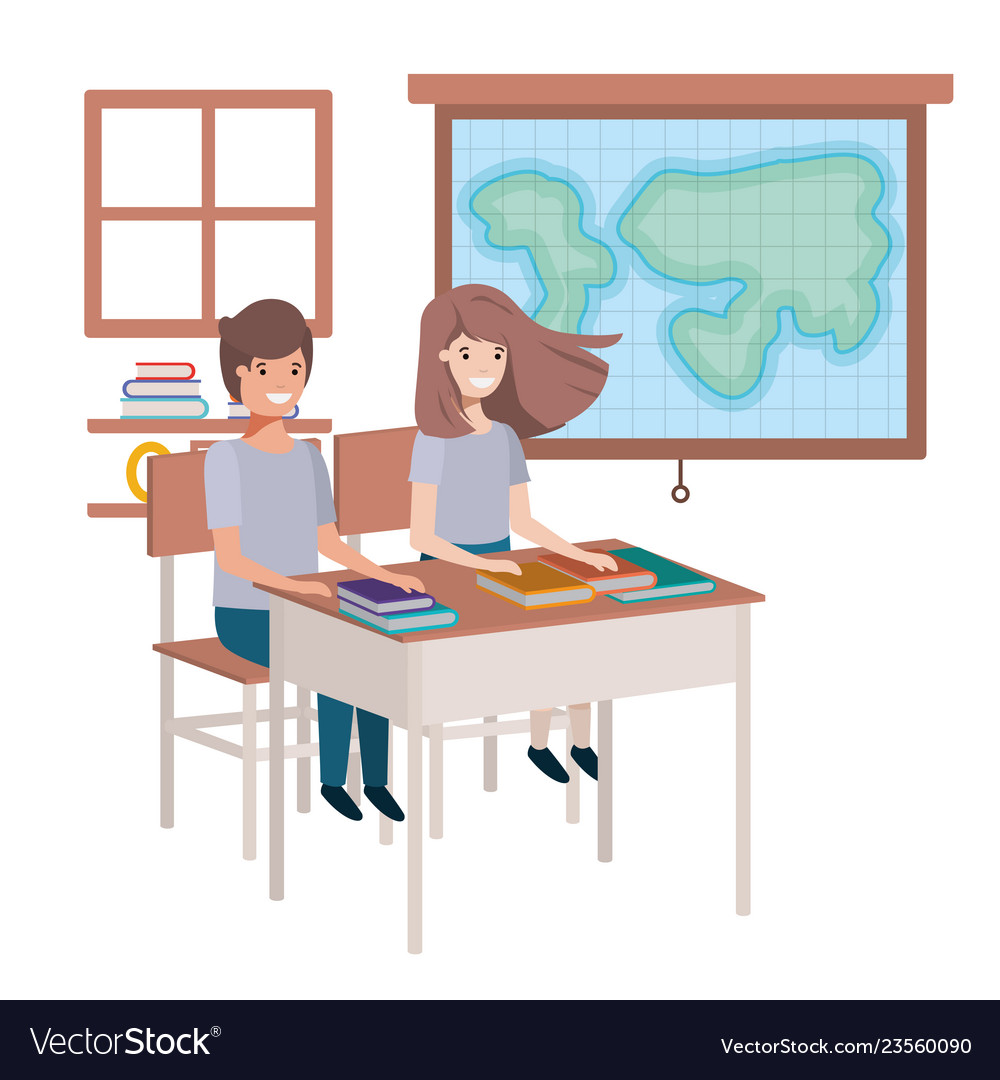 Young students in geography classroom Royalty Free Vector