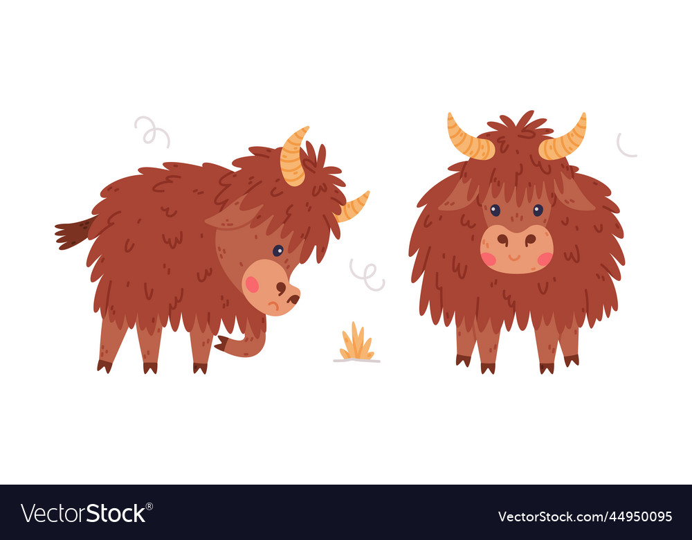 Cute yak character with dense fur and horns Vector Image