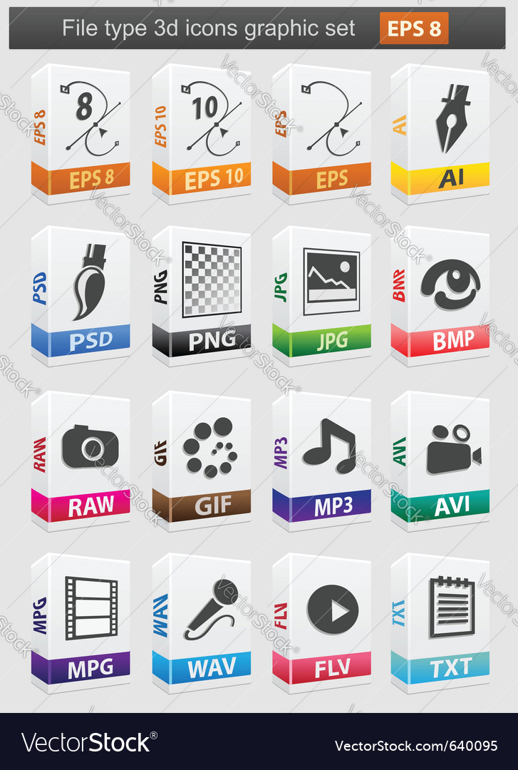 File type 3d icons set Royalty Free Vector Image