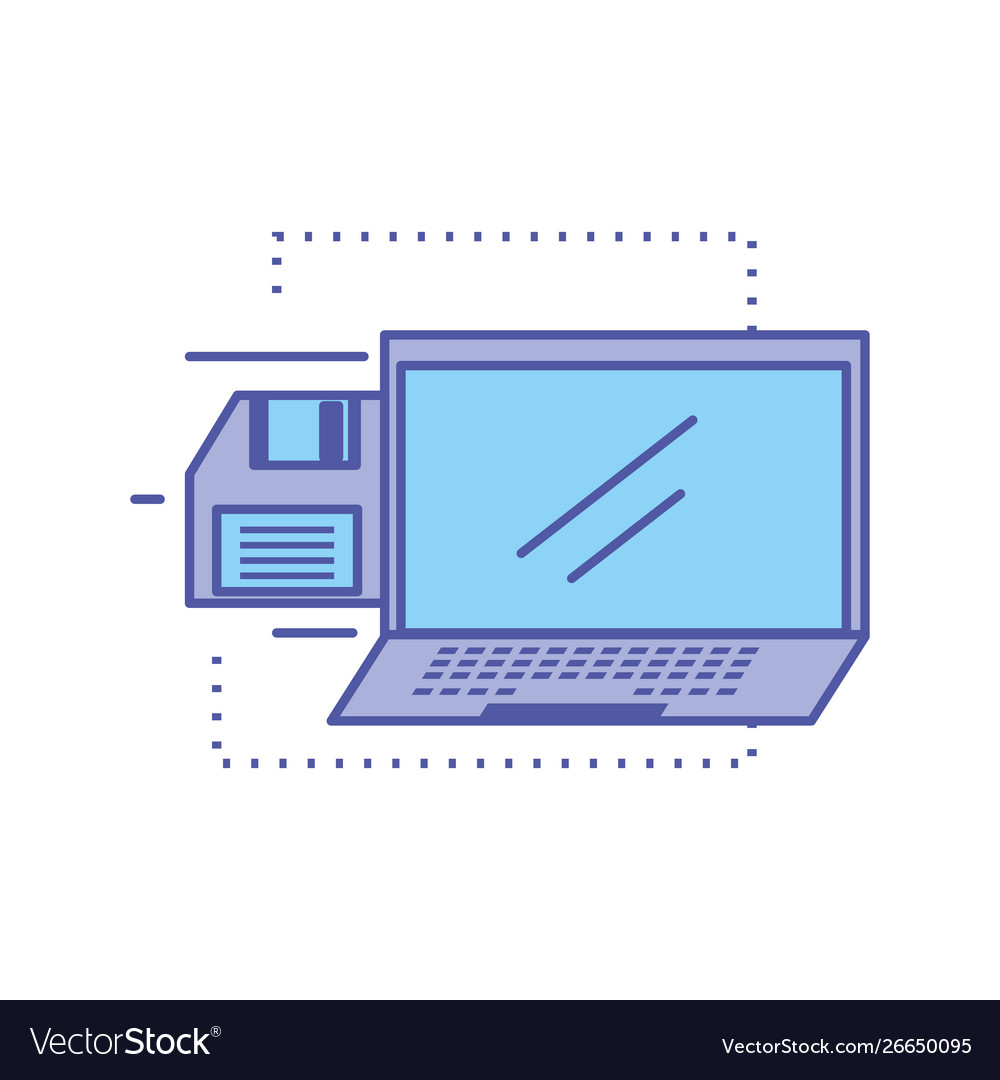 Laptop computer device with floppy disk Royalty Free Vector