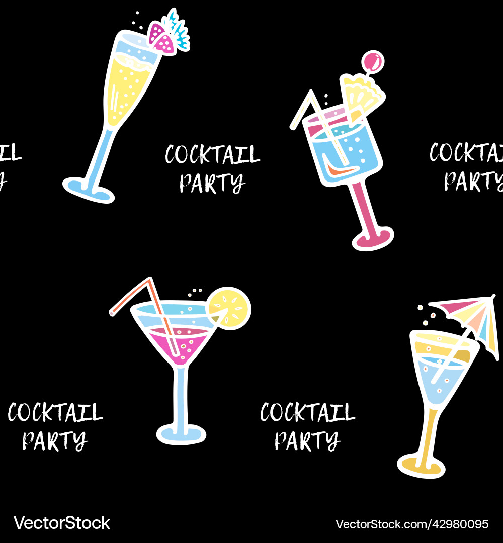 Pattern with cocktails with lettering cocktail Vector Image