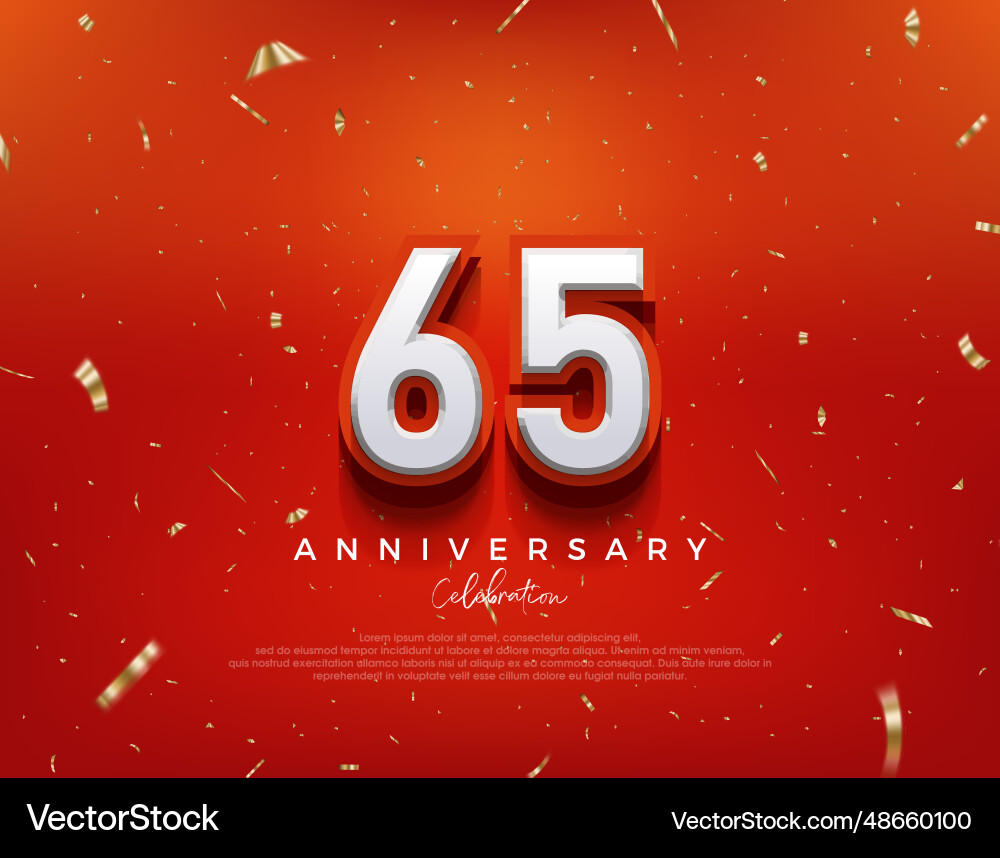65th anniversary with white 3d numbers on fancy Vector Image