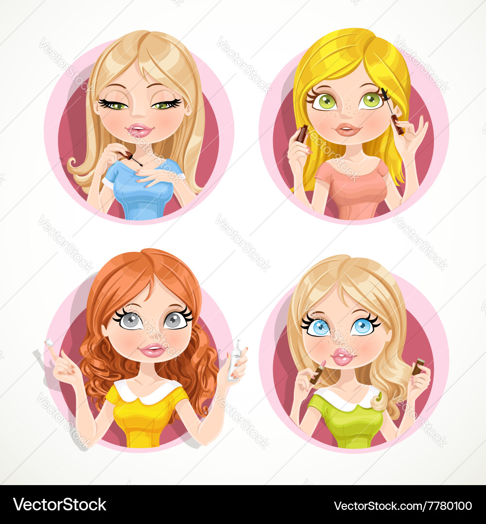 Beautiful girls with cosmetic emblems isolated Vector Image