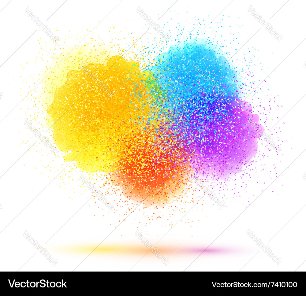 Colorful paint splash and powder cloud on white Vector Image