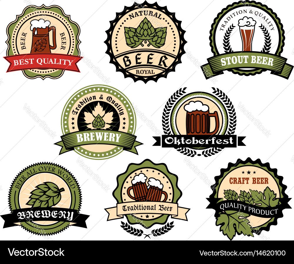 Craft beer ale lager alcohol drinks label set Vector Image