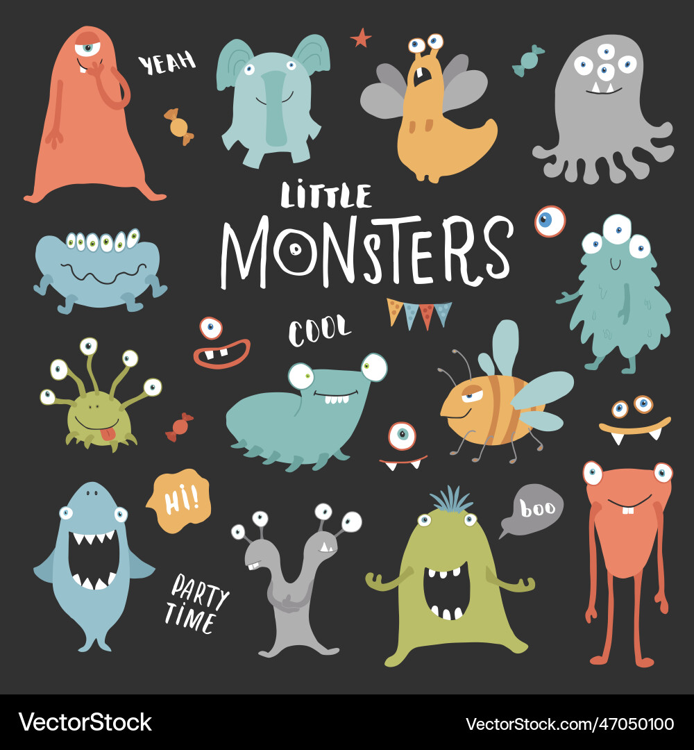 Cute monsters set cartoon monsters collection Vector Image