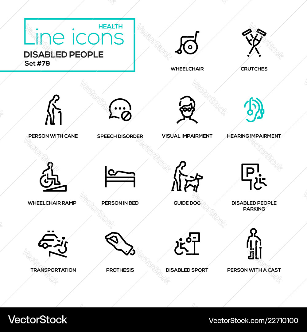 Disabled people - line design style icons set Vector Image