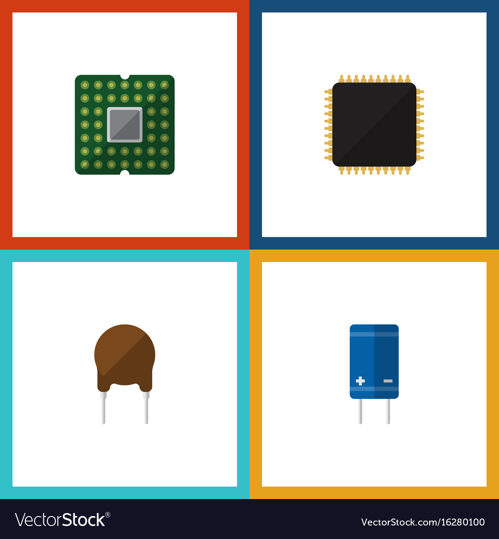 Flat icon electronics set of triode cpu unit Vector Image