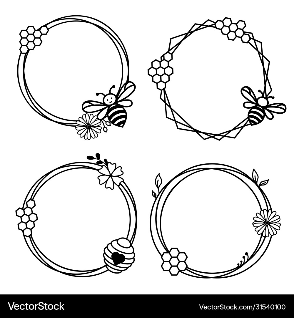 Floral frame with honey bee and honeycombs cute Vector Image