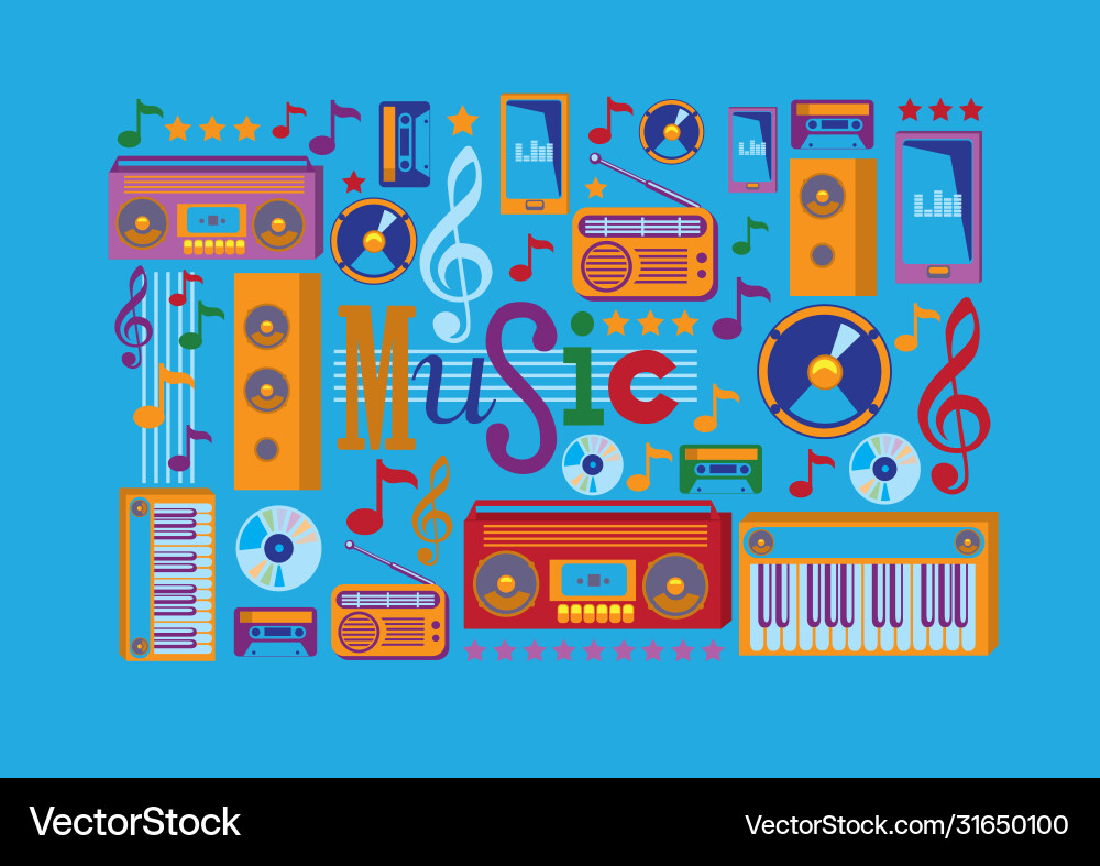 Funky colorful music design poster Royalty Free Vector Image
