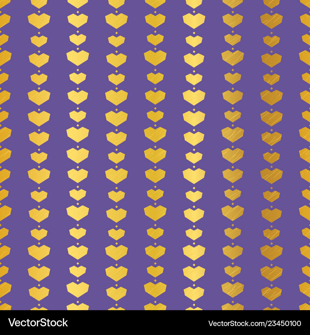 Golden purple geometric hearts seamless pattern Vector Image
