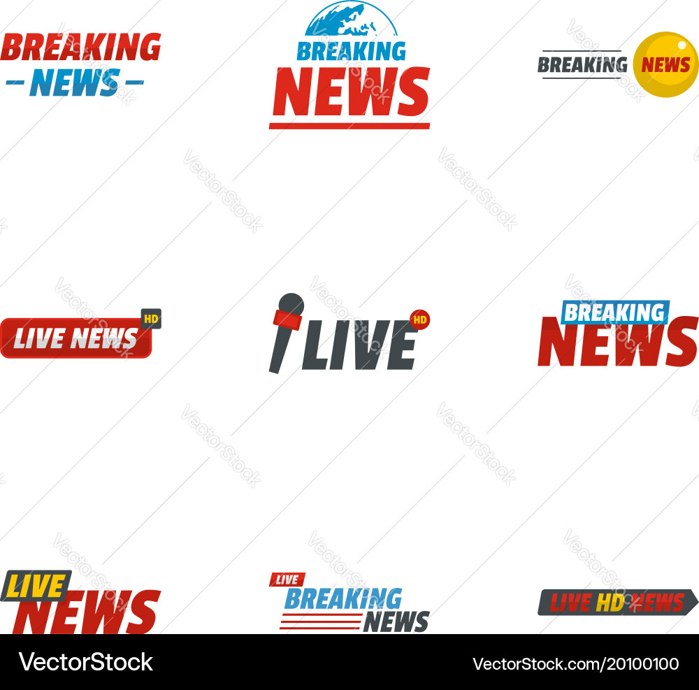 News report icons set flat style Royalty Free Vector Image