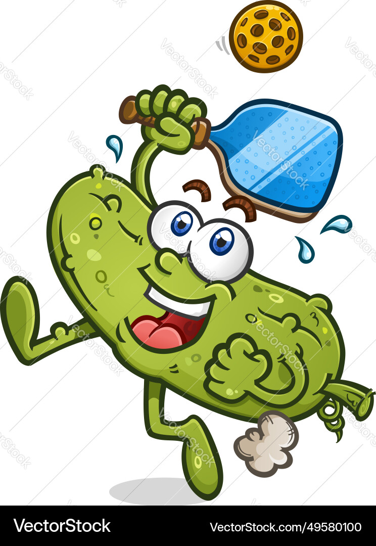 Pickleball cartoon character leaping and hitting Vector Image