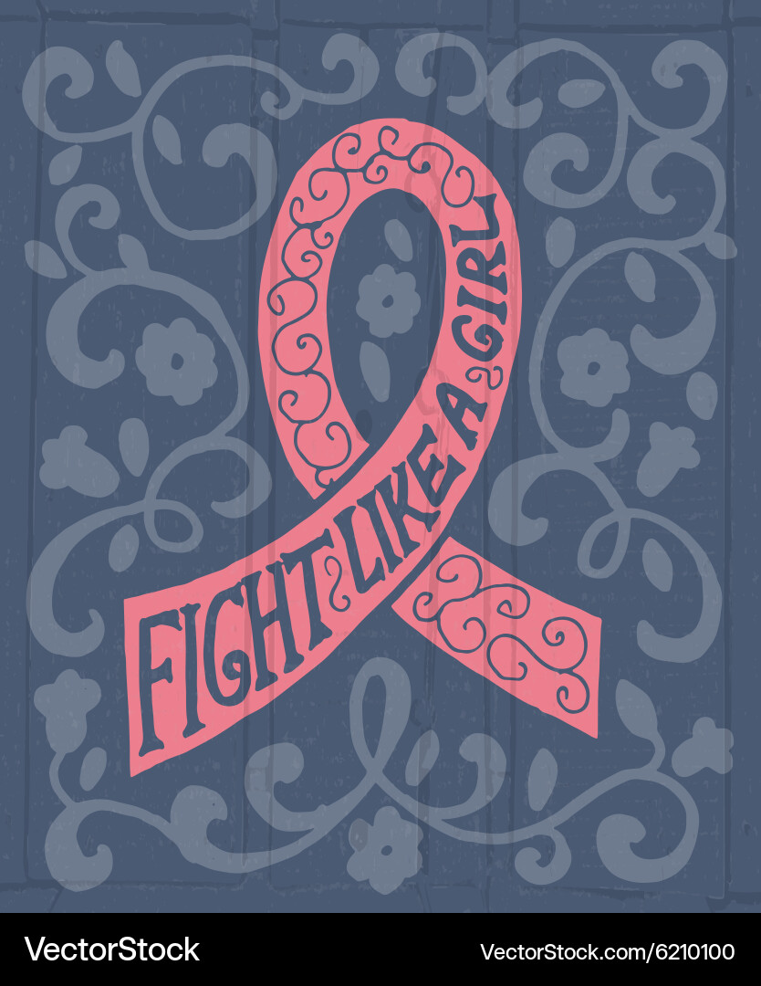 Pink ribbon with hand drawn typography poster Vector Image