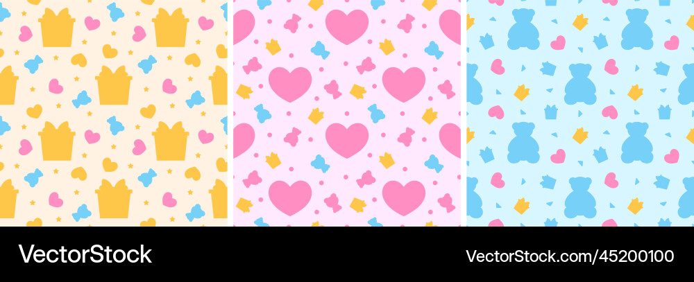 Set of happy valentines day seamless pattern Vector Image