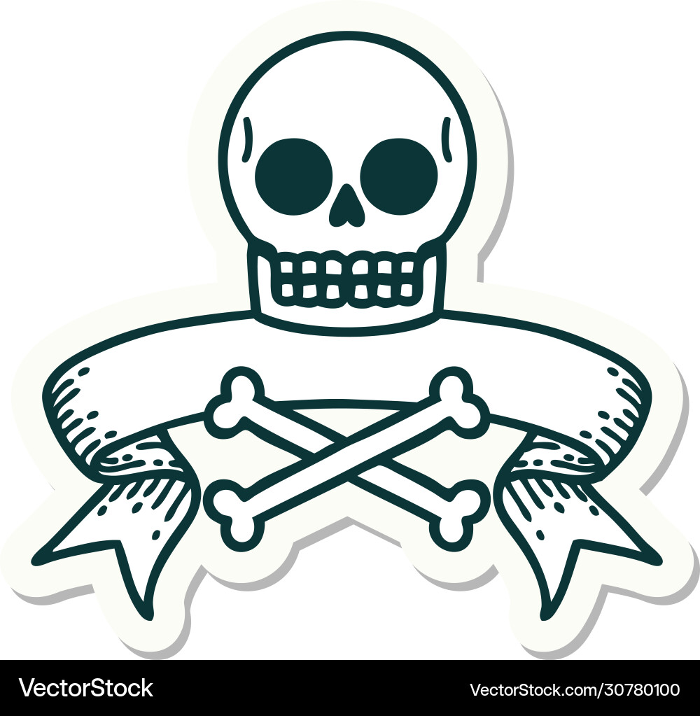 Tattoo sticker with banner a skull and bones Vector Image