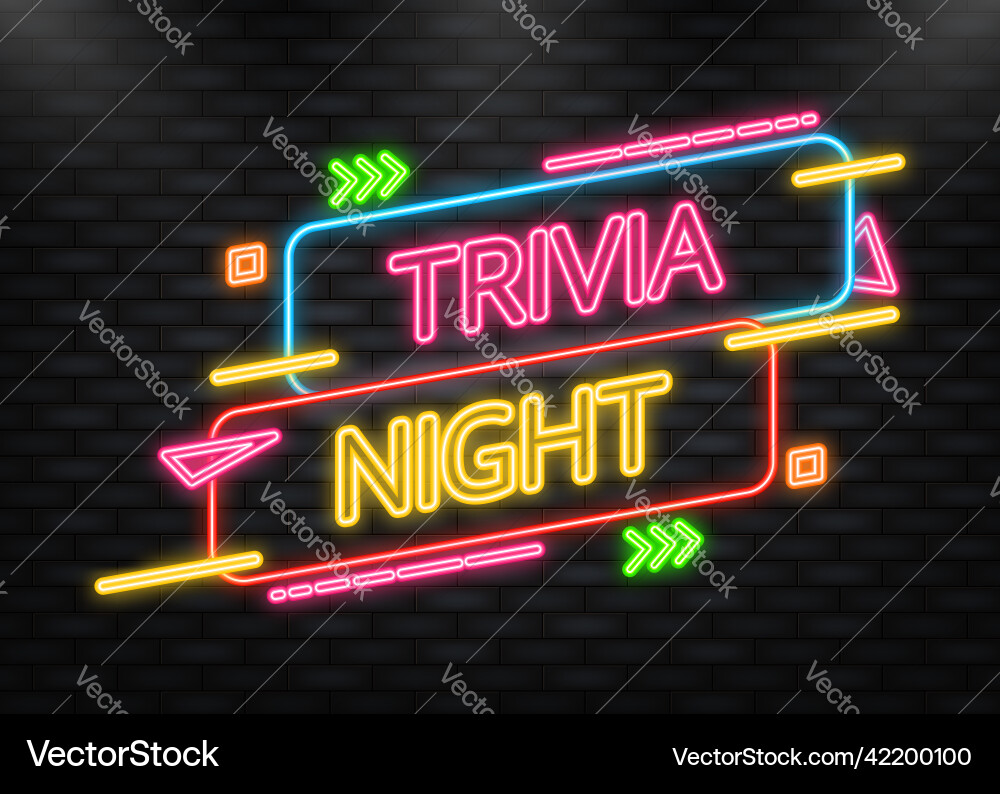 Trivia night banner in neon style on white Vector Image