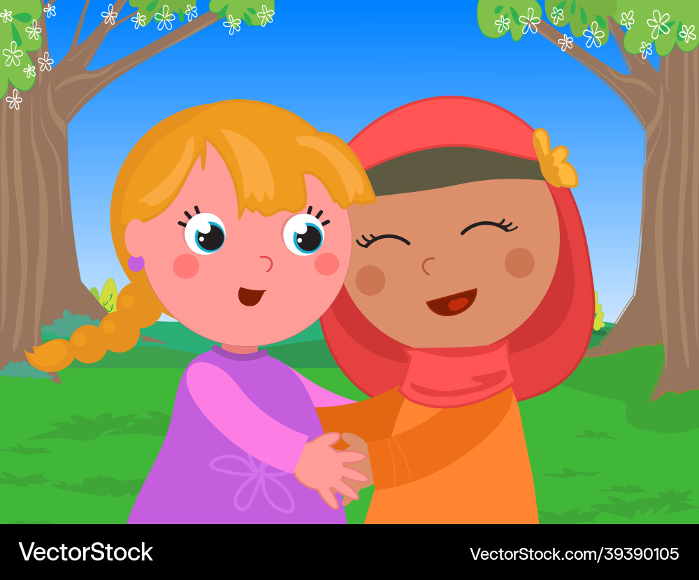 Cartoon kids hugging each other Royalty Free Vector Image