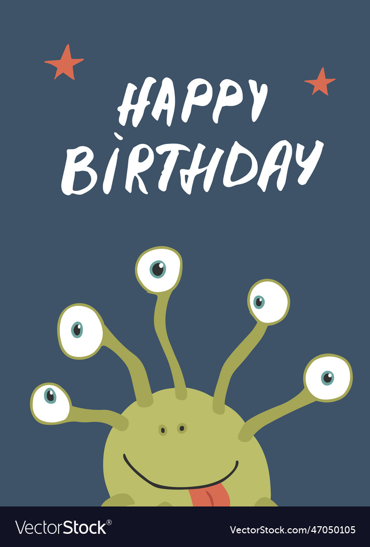 Cute monster birthday greeting card Royalty Free Vector