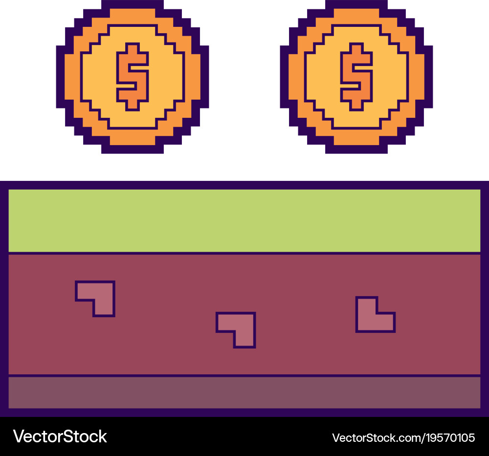 Pixeled golden coin treasure score Royalty Free Vector Image