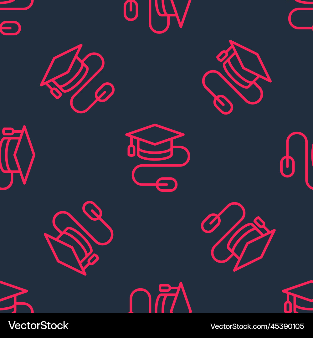 Red line graduation cap with mouse icon isolated Vector Image