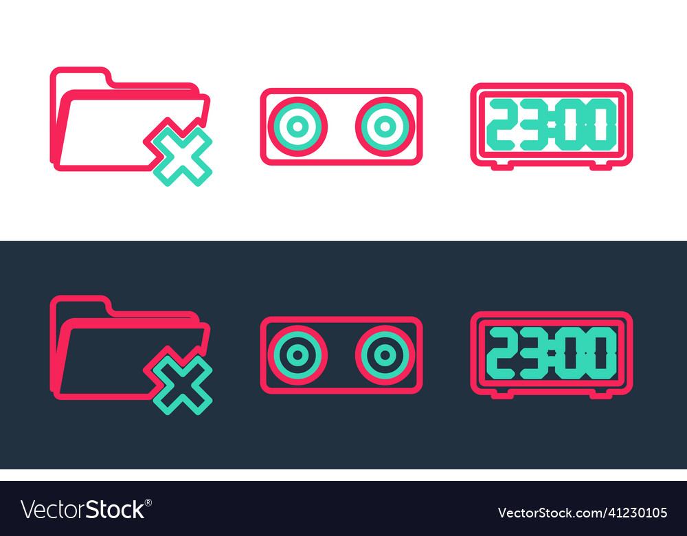Set line digital alarm clock delete folder Vector Image