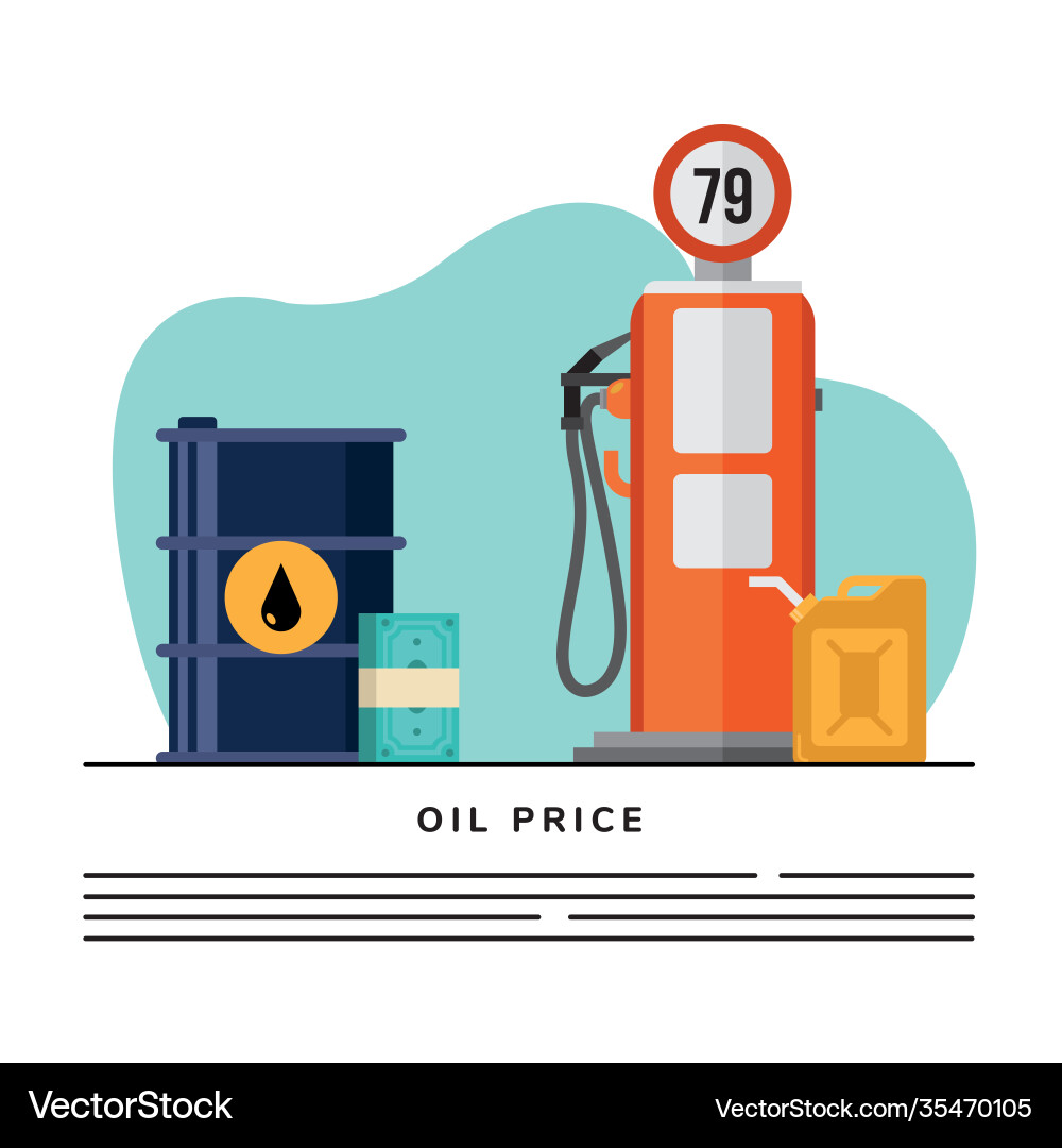 Station service pump with barrel and bills Vector Image