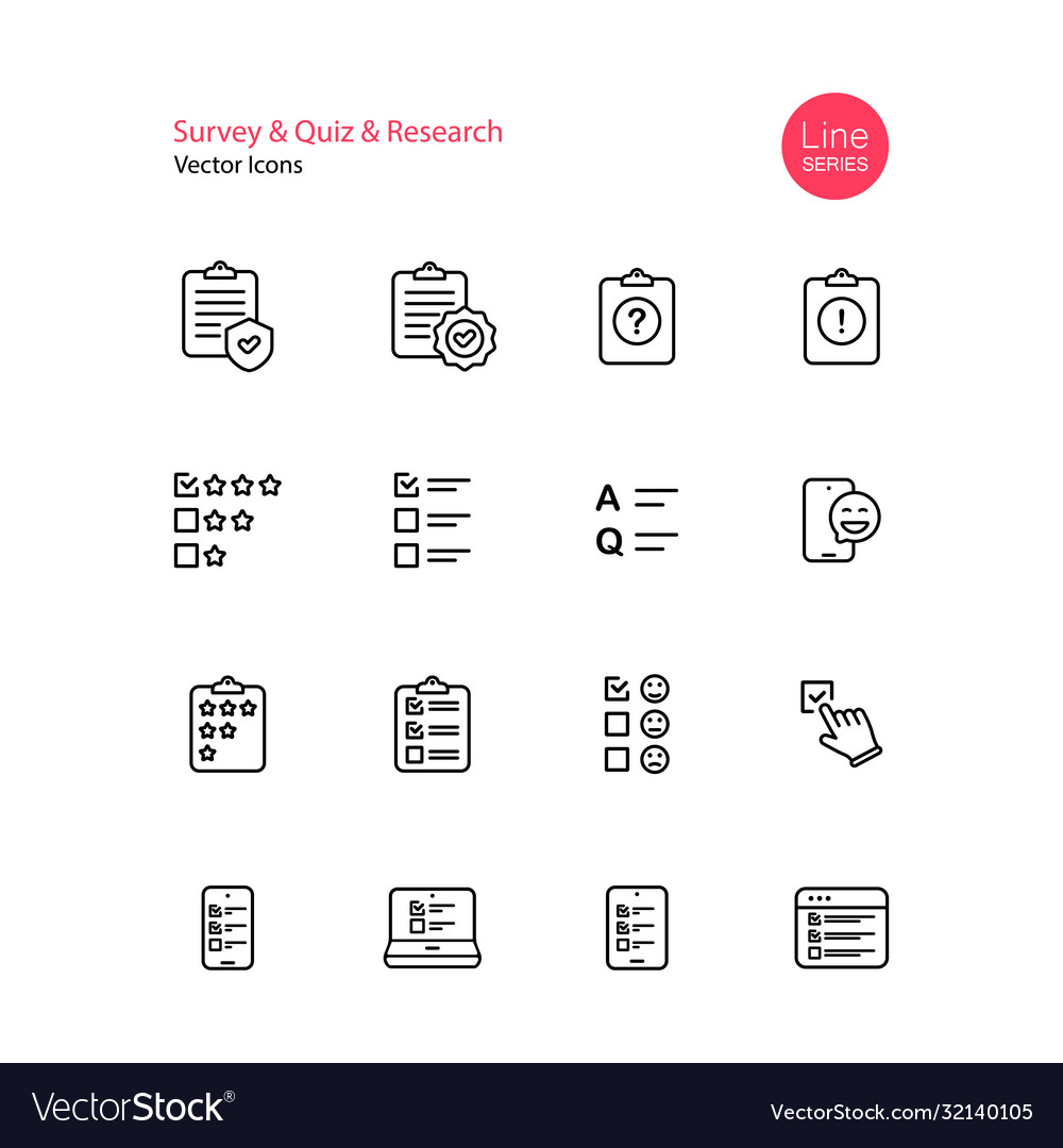 Survey quiz research line icon set checklist Vector Image