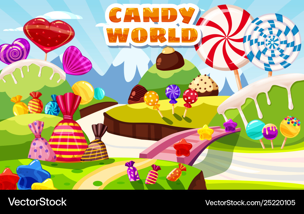 Sweet candy world fairy landscape panorama Vector Image
