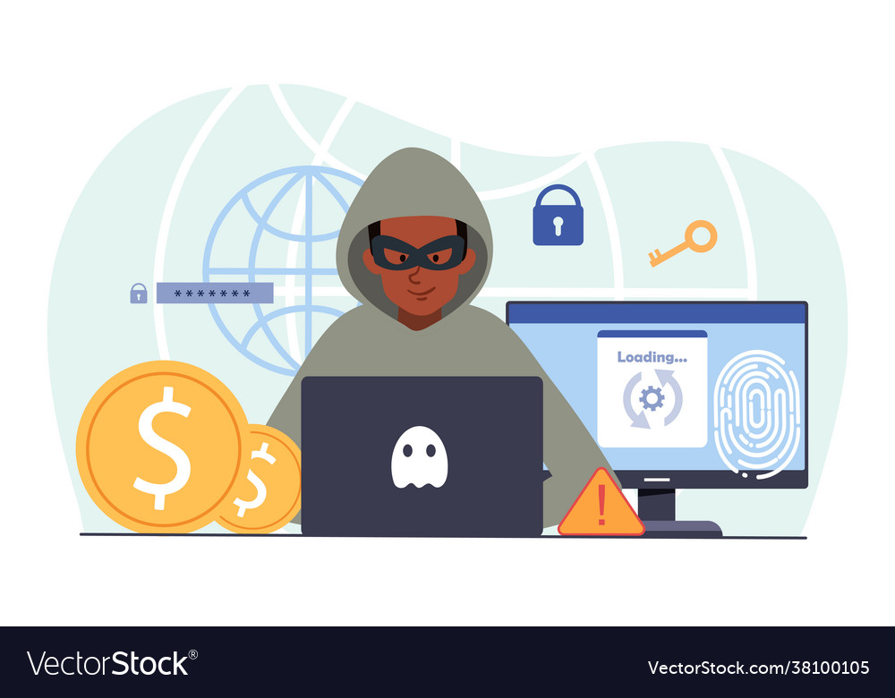 Young Male Hacker Is Cyber Attacking Computer Vector Image