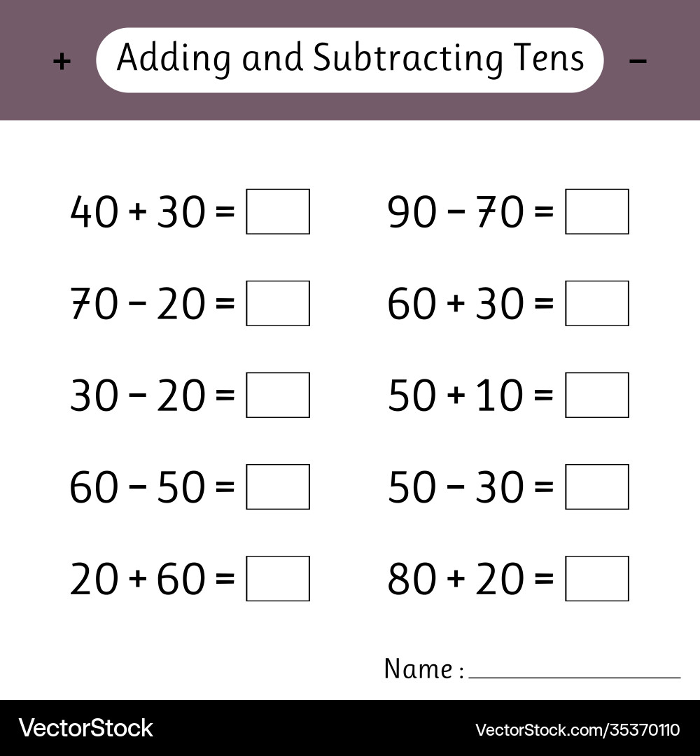 Adding and subtracting tens school education Vector Image