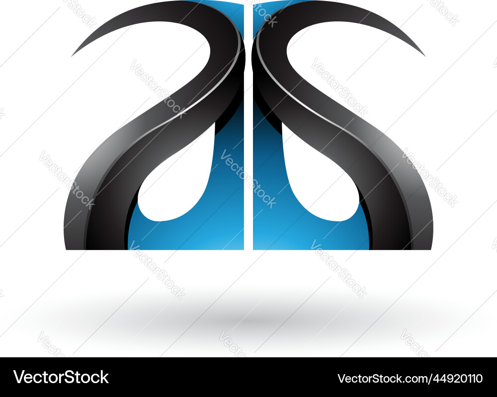 Black and blue glossy curvy embossed letters Vector Image