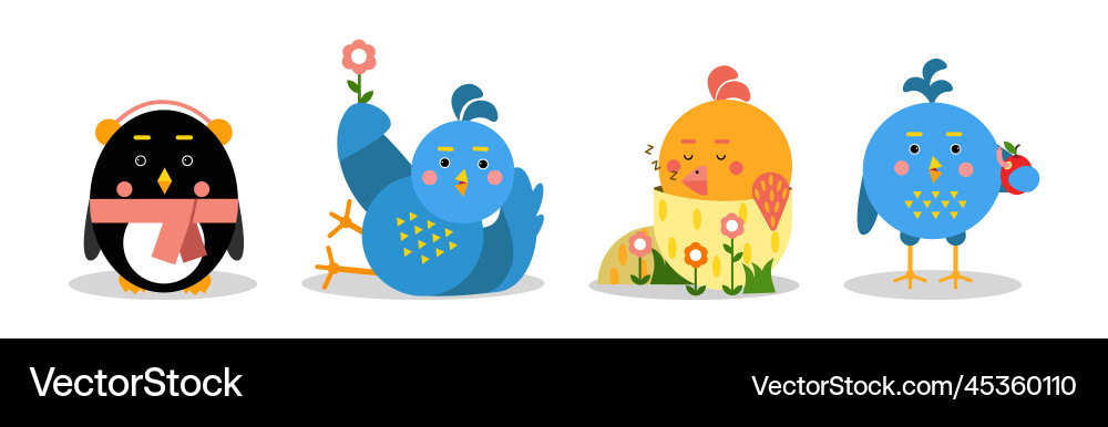 Funny bird characters with wings and beaks Vector Image