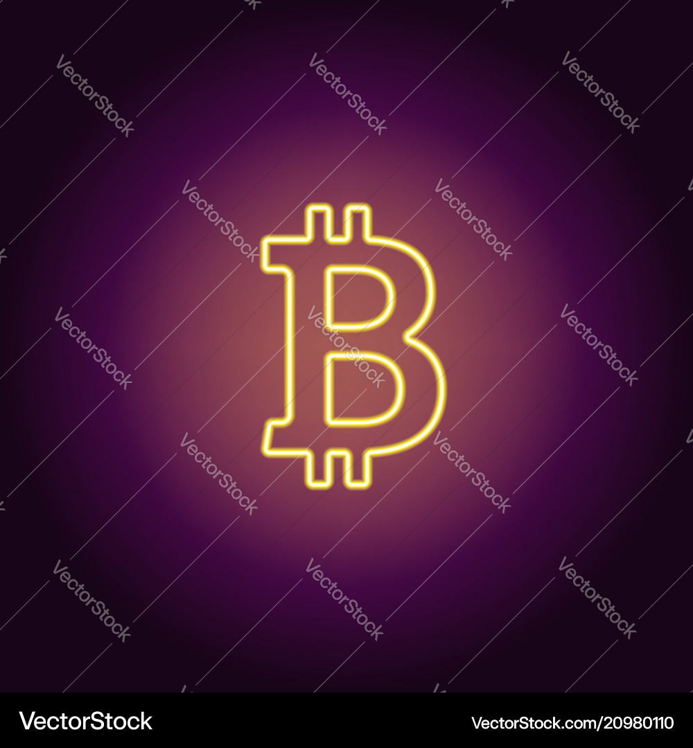 Neon icon of yellow bitcoin Royalty Free Vector Image