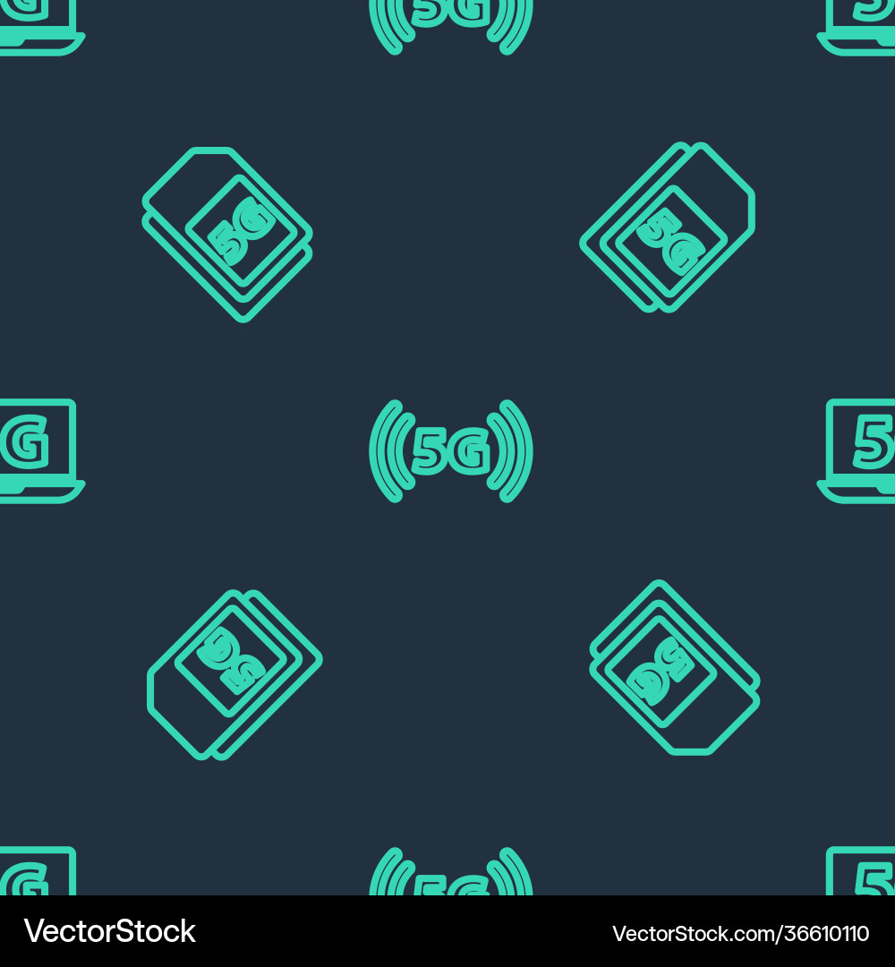 Set line 5g network sim card and laptop Royalty Free Vector