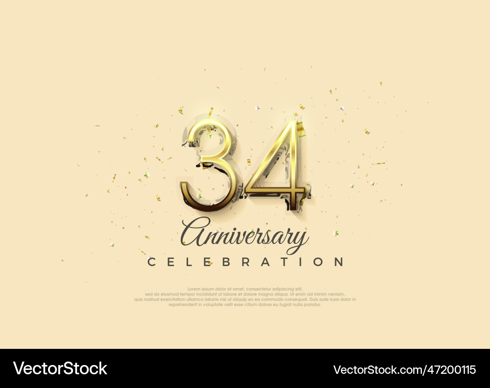 Anniversary number with 34th digits in luxurious Vector Image