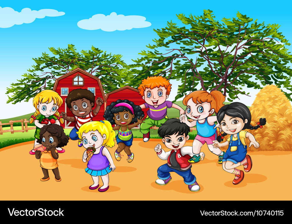 Children dancing in the farm Royalty Free Vector Image