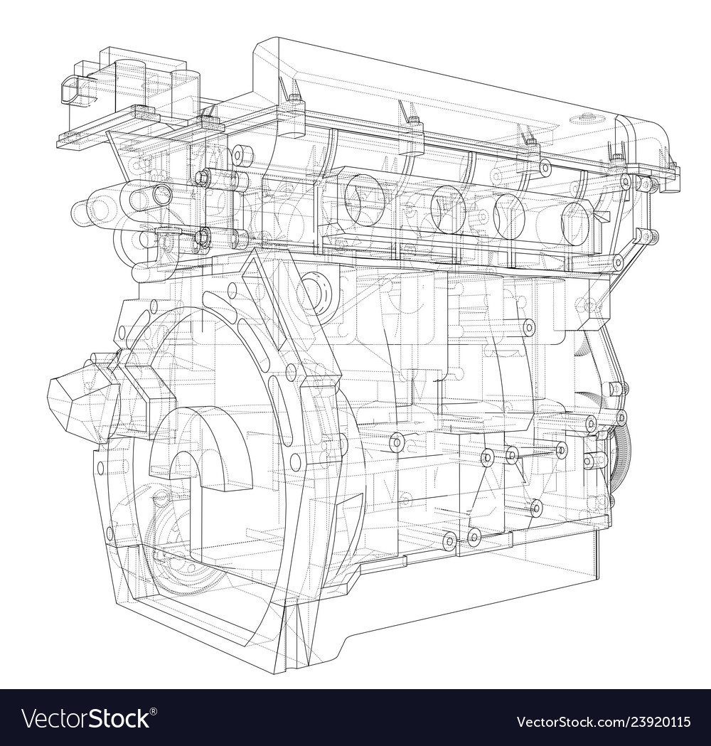 Engine sketch rendering 3d Royalty Free Vector Image