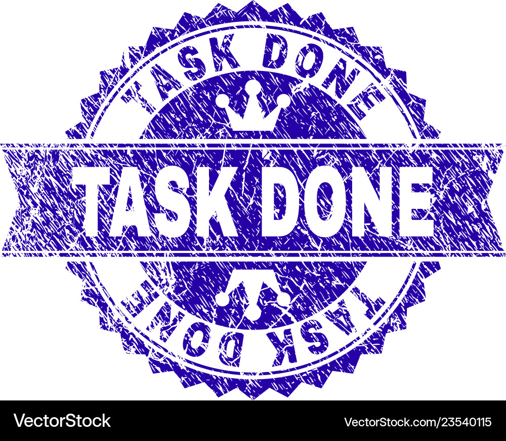 Grunge textured task done stamp seal with ribbon Vector Image