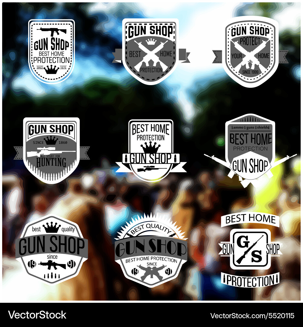 Gun shop logotypes and badges set Royalty Free Vector Image