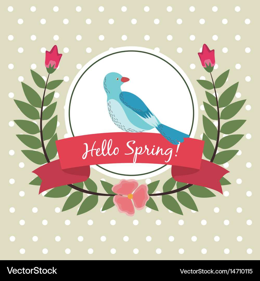 Hello spring greeting card bird leaves wreath Vector Image