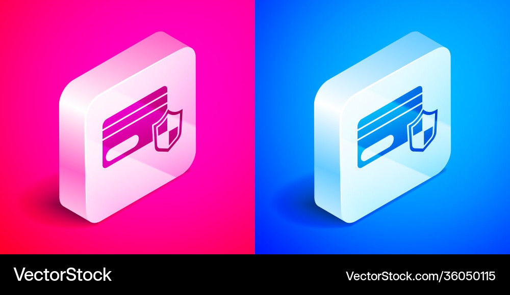 Isometric credit card with shield icon isolated Vector Image