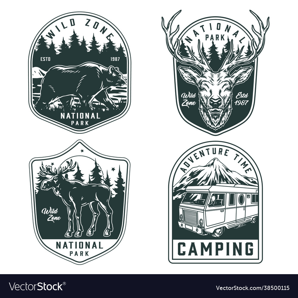 Outdoor recreation monochrome vintage emblems Vector Image