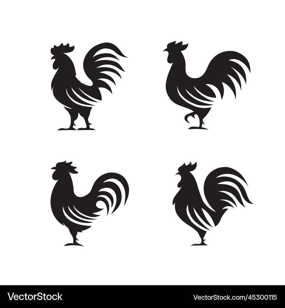 Rooster silhouette collection on white background Vector Image