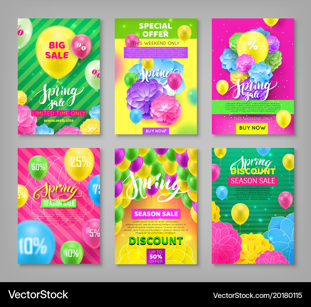 Set discount coupons spring sale bright Royalty Free Vector