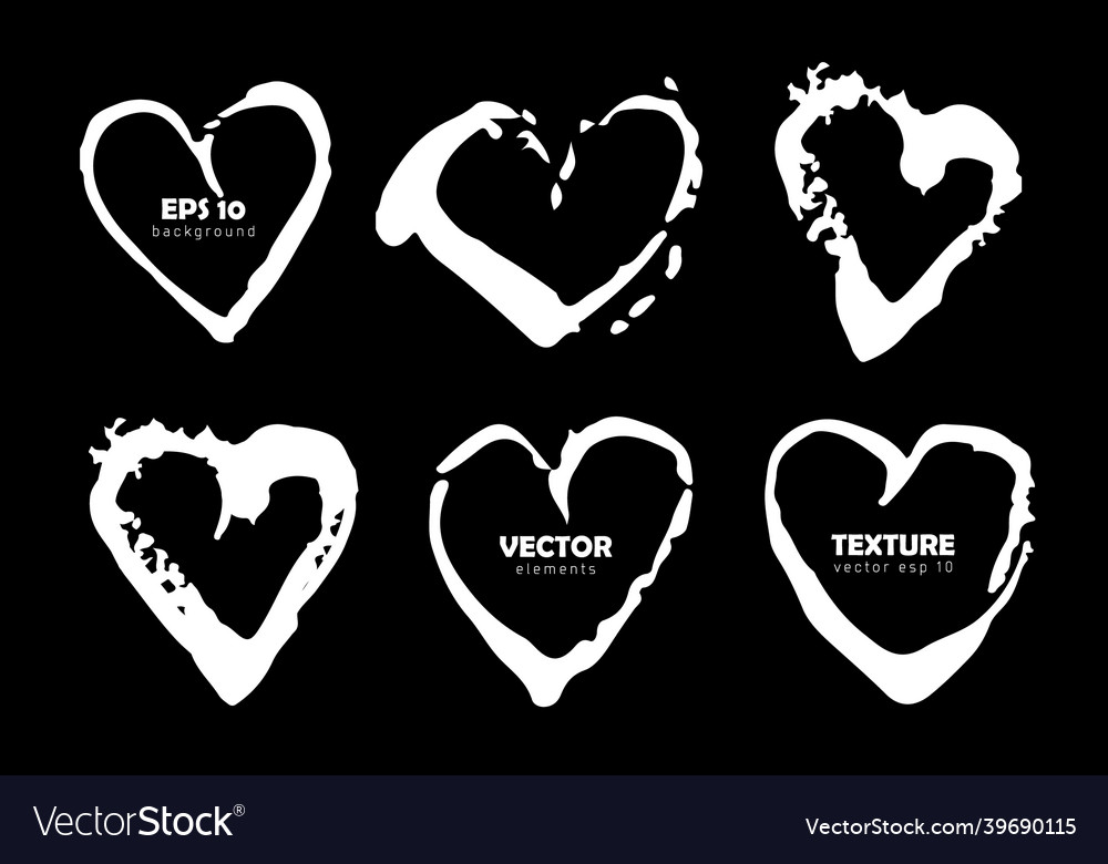 Set of brush heart love strokes white color Vector Image